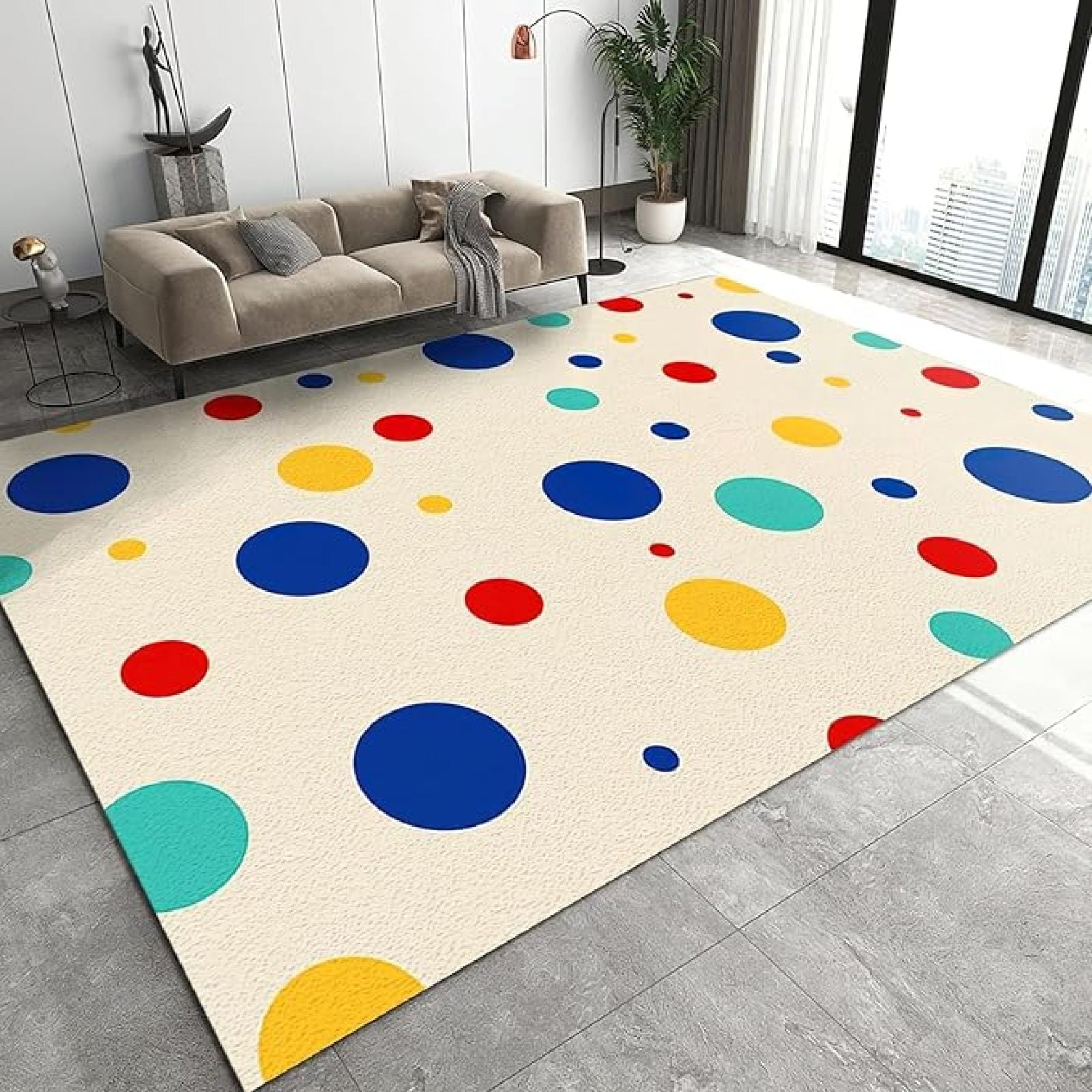 Blue Yellow Red Green Polka Dot Area Rug, Circle Doodle Polka Dot Art ...