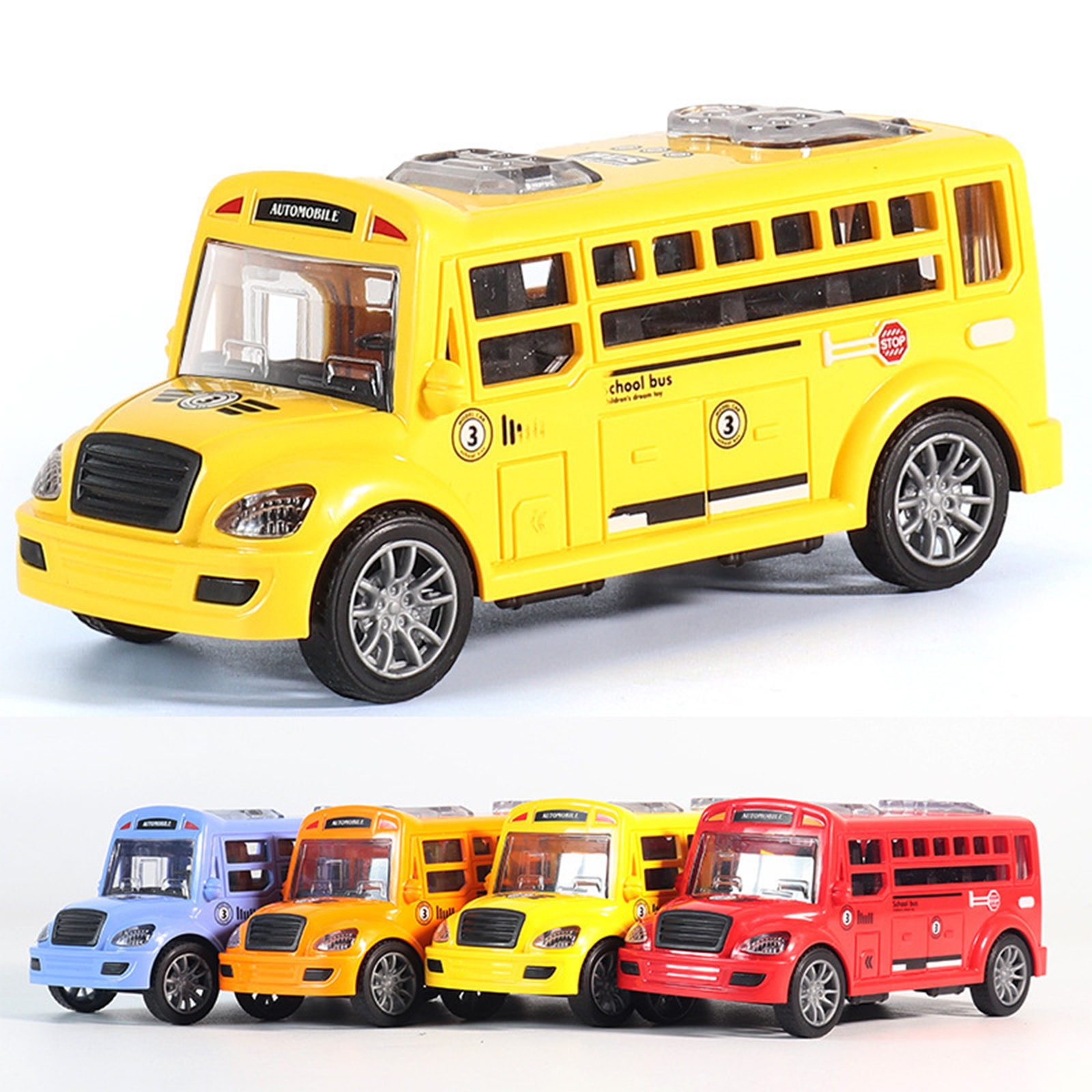 Blue Yellow Red Orange Plastic Push Forward Manual Bus Toy for Kids ...