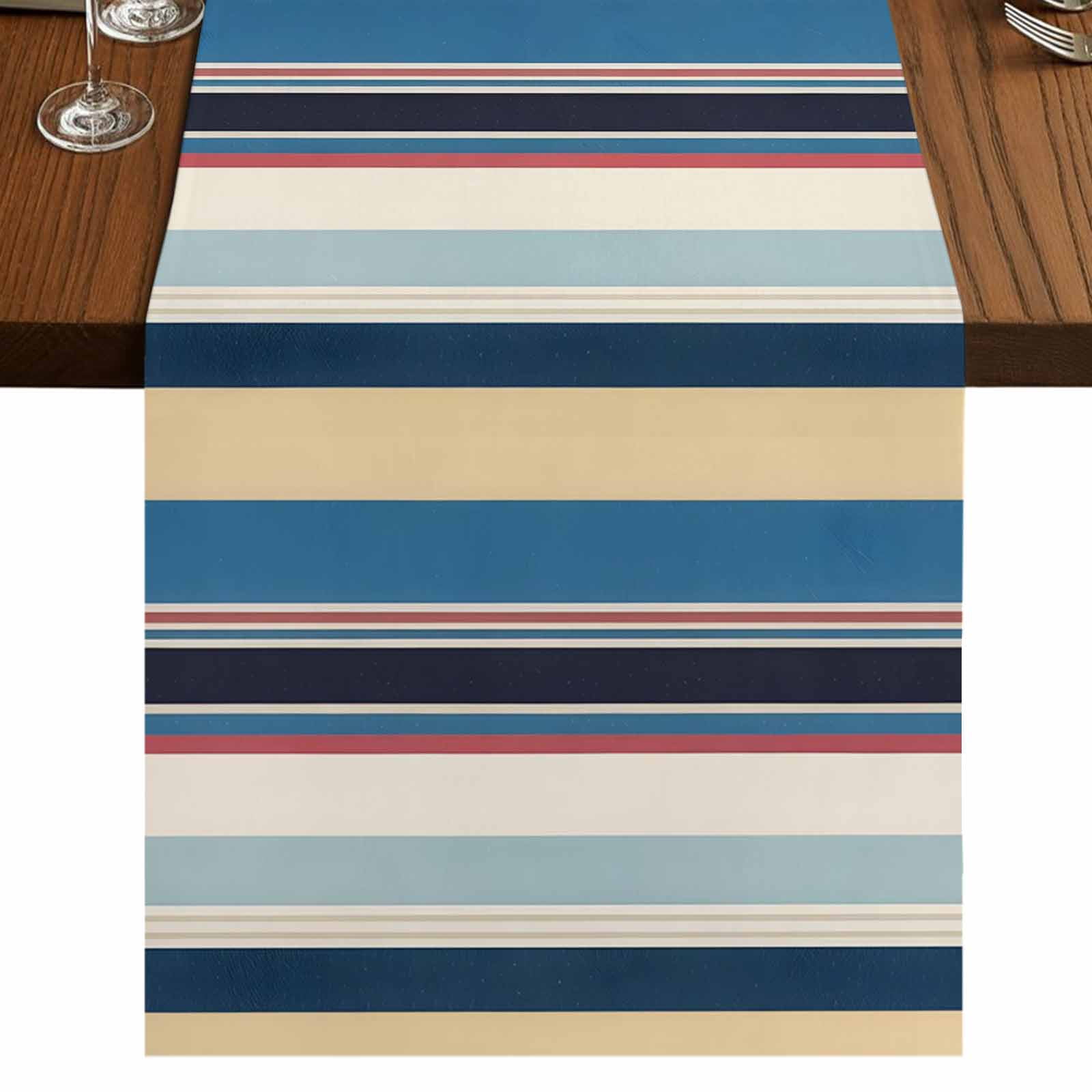 Blue Yellow Red Striped 72 Inch Table Runner, Modern Stripes Art ...