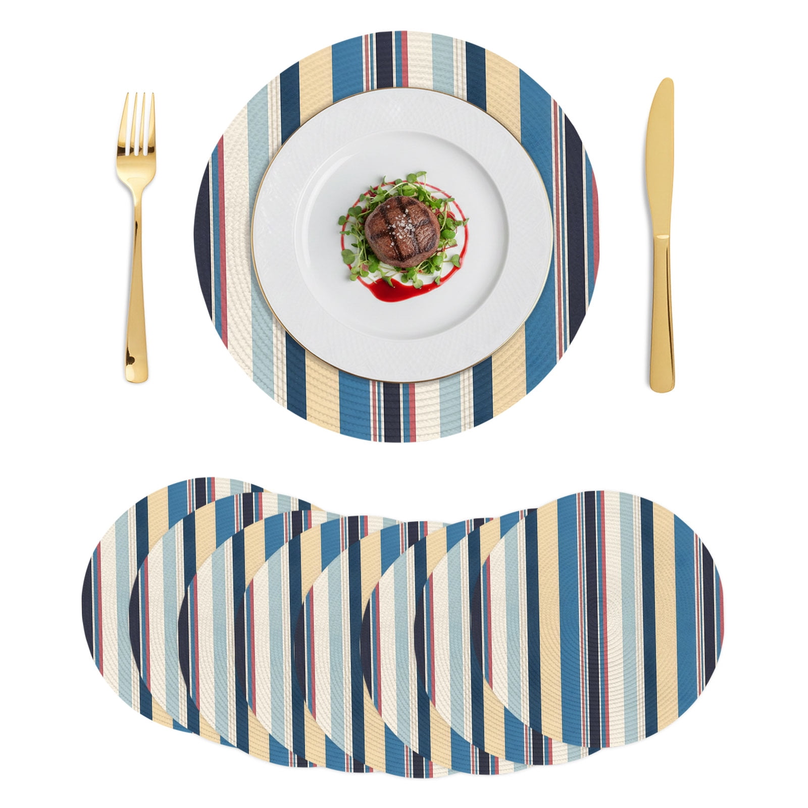Blue Yellow Red Striped Round Placemats Set of 8 Modern Stripes Art ...