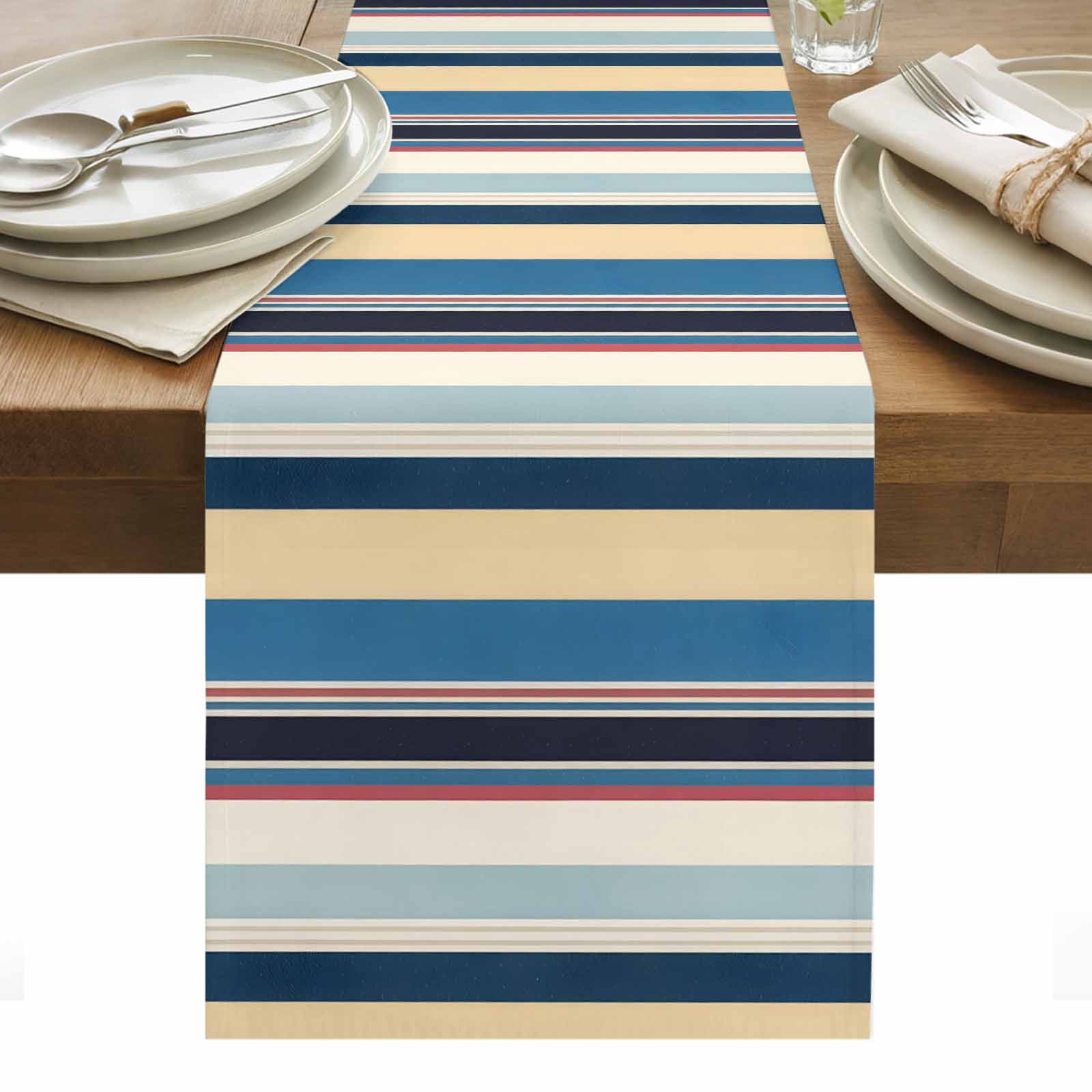 Blue Yellow Red Striped Table Runner - 48 Inch Long, Kitchen Dining ...