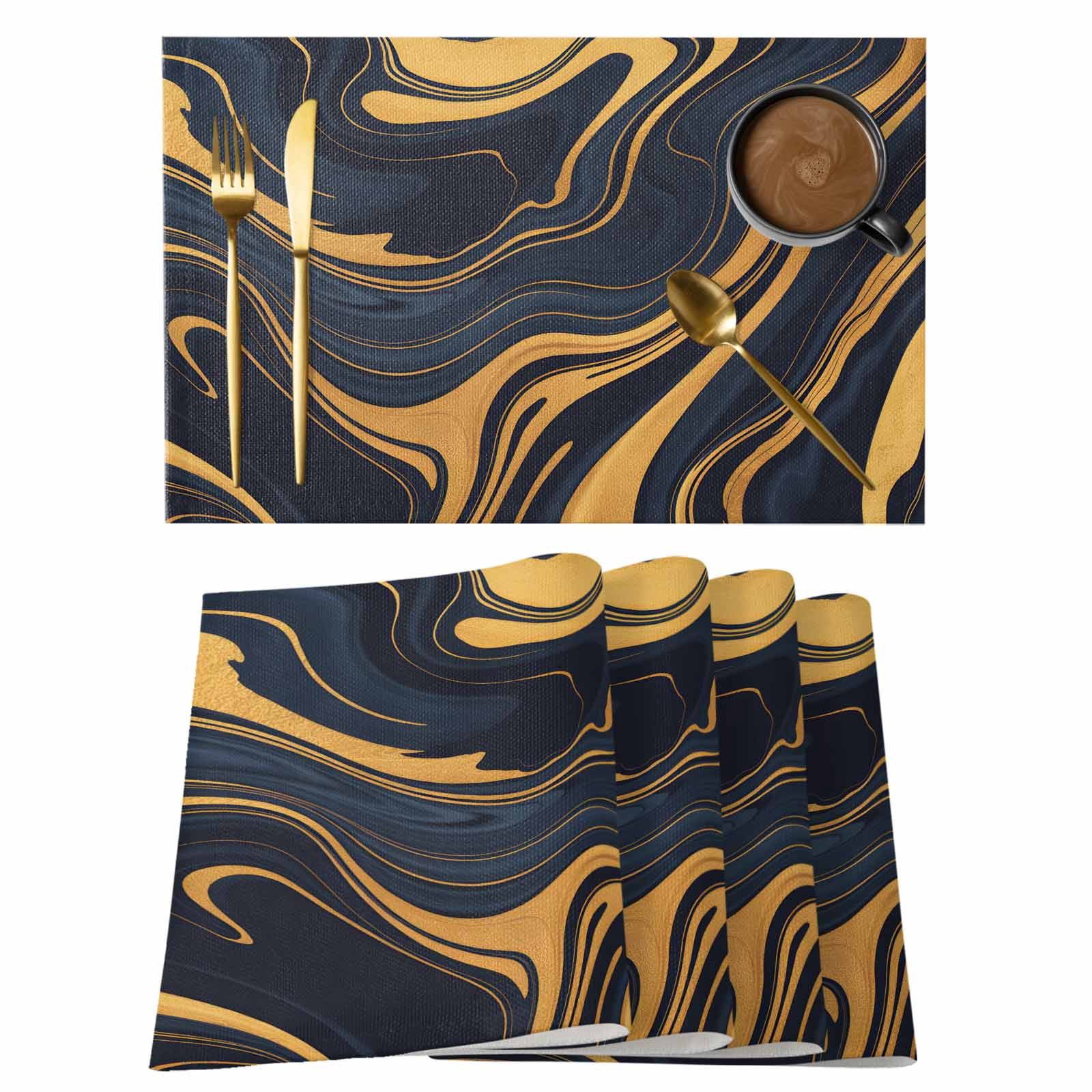 Blue Yellow Ripple Placemats Set of 8, Fluid Modern Abstract Art ...