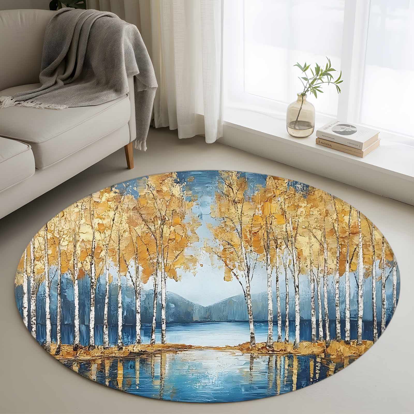 Blue Yellow Round Rug 3ft Washable Circle Entryway Rugs Non Slip Modern ...