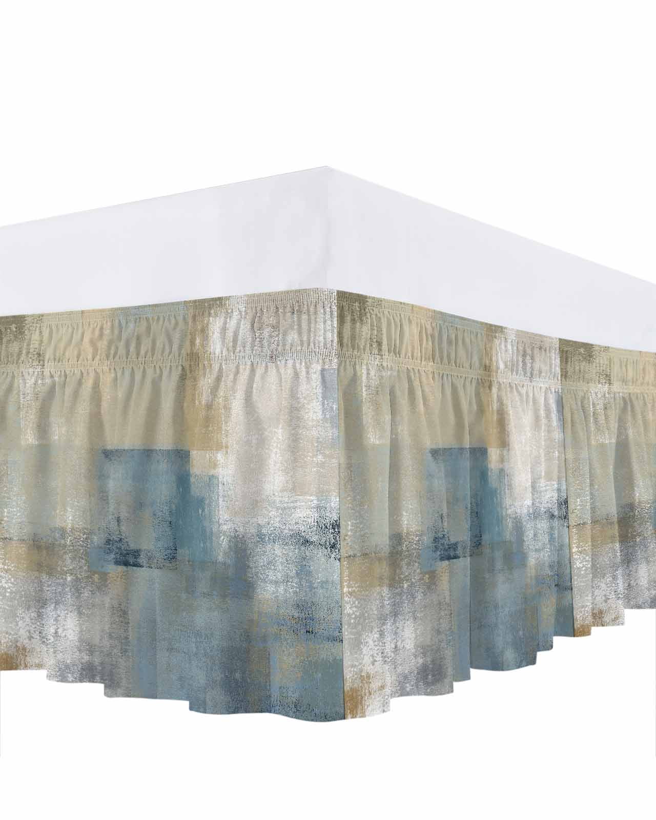 Blue Yellow Ruffle Bed Skirt Queen Size Abstract Mottled Modern Art ...