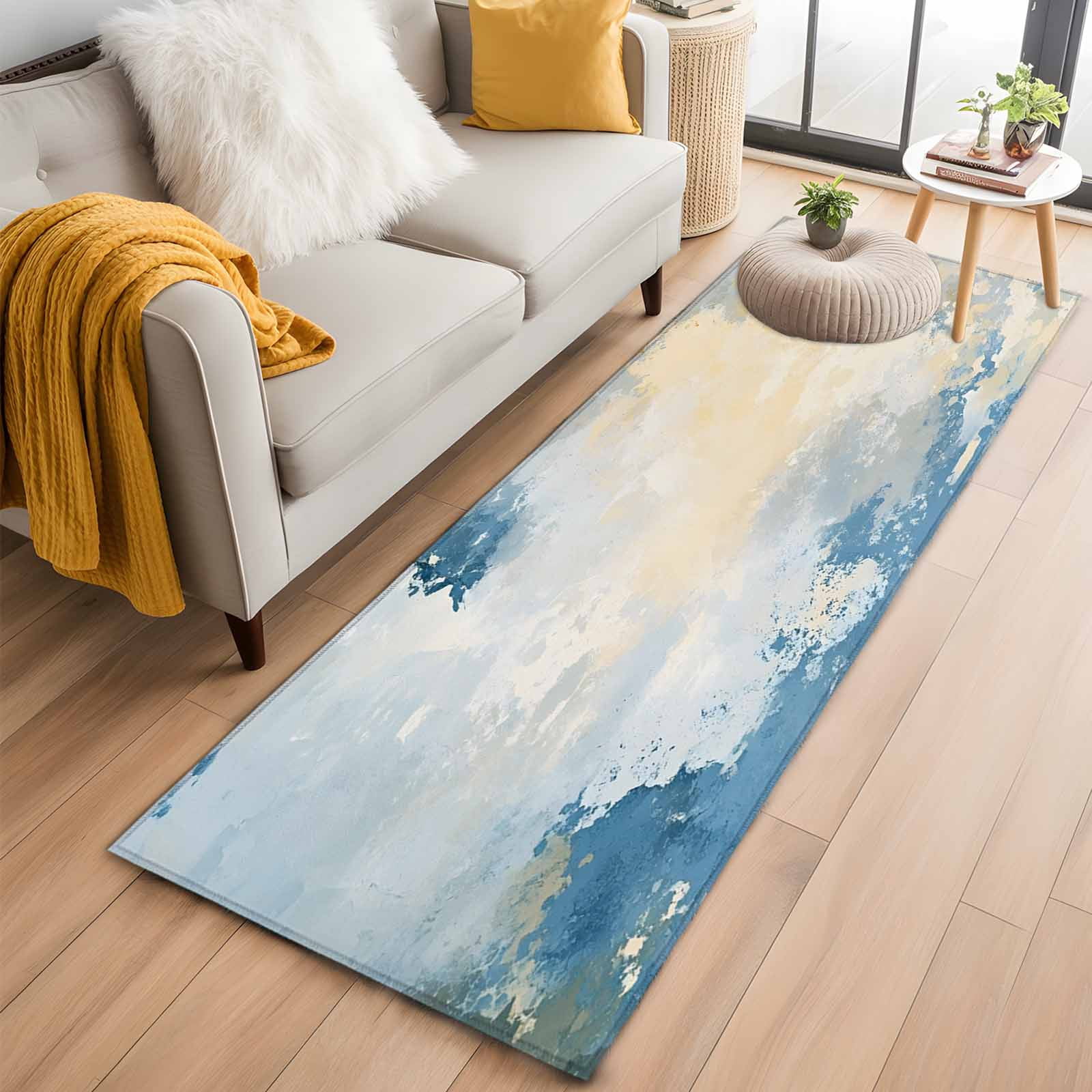 Blue Yellow Runner Rug 2x6 FT,Non Slip Hallway Rugs,Modern Vintage Oil ...