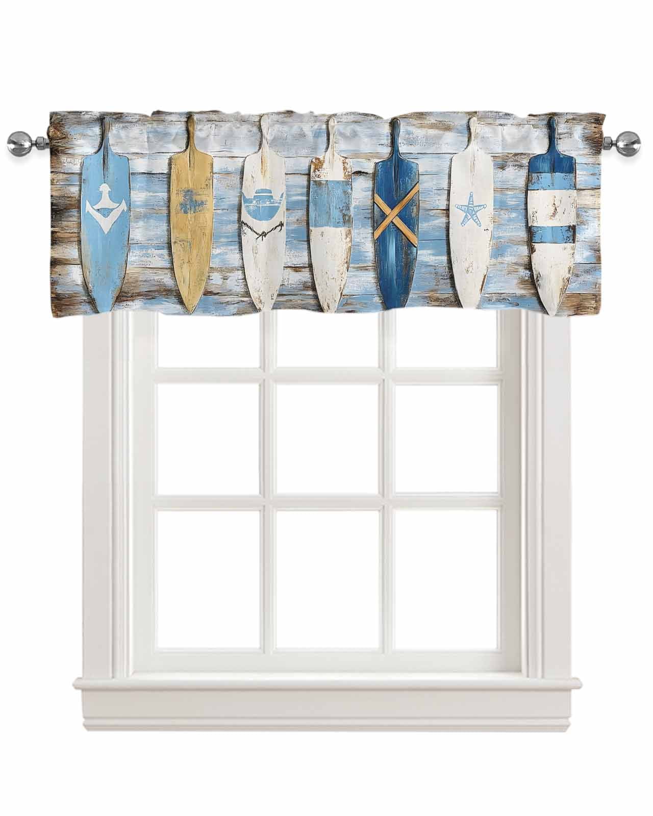 Blue Yellow Sailing Kitchen Valances for Windows Farmhouse Linen Window ...