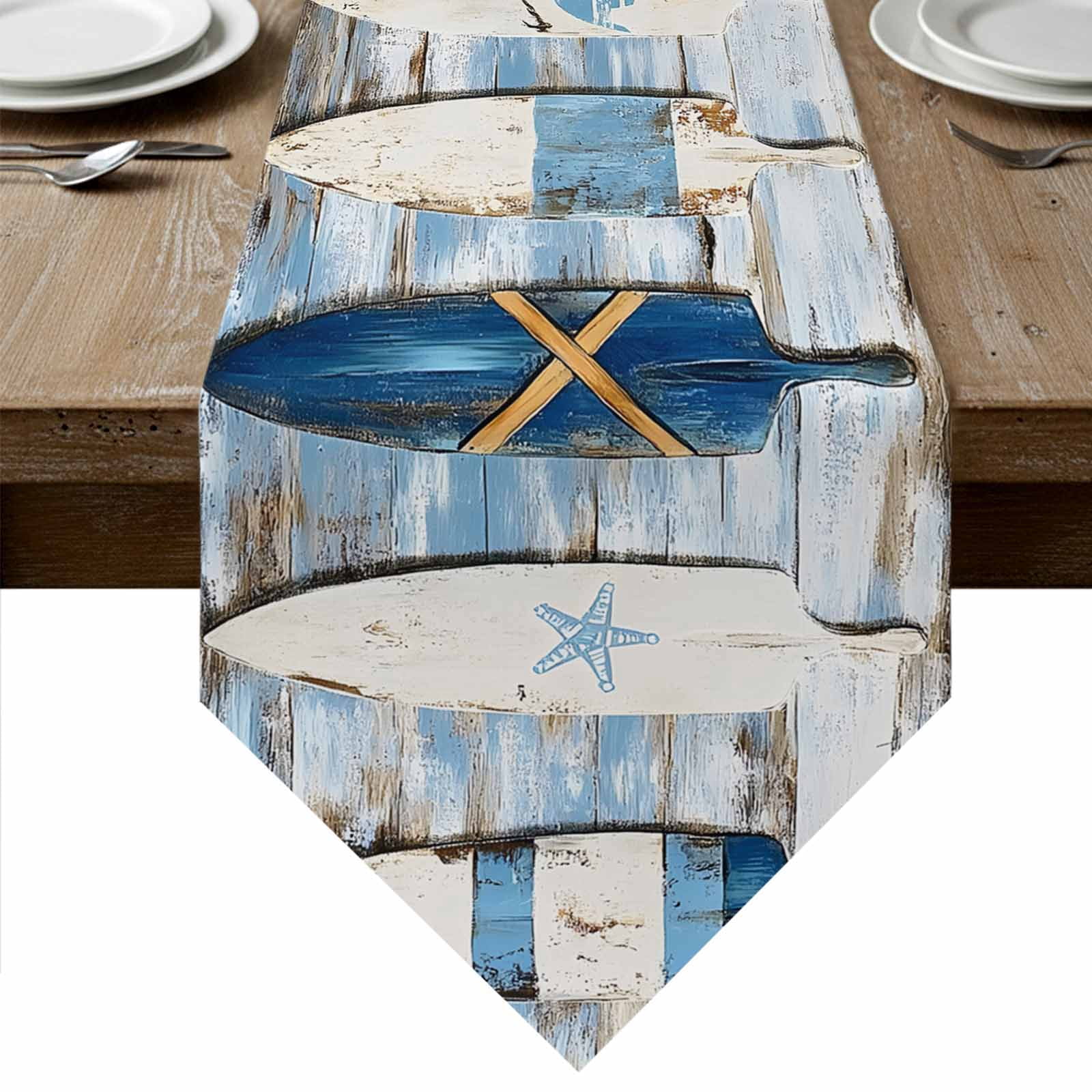 Blue Yellow Sailing Table Runner Linen Burlap Table Runner 48 Inches ...