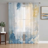 Blue Yellow Semi Sheer Curtains 96 Inch Length 2 Panels Set, Modern ...