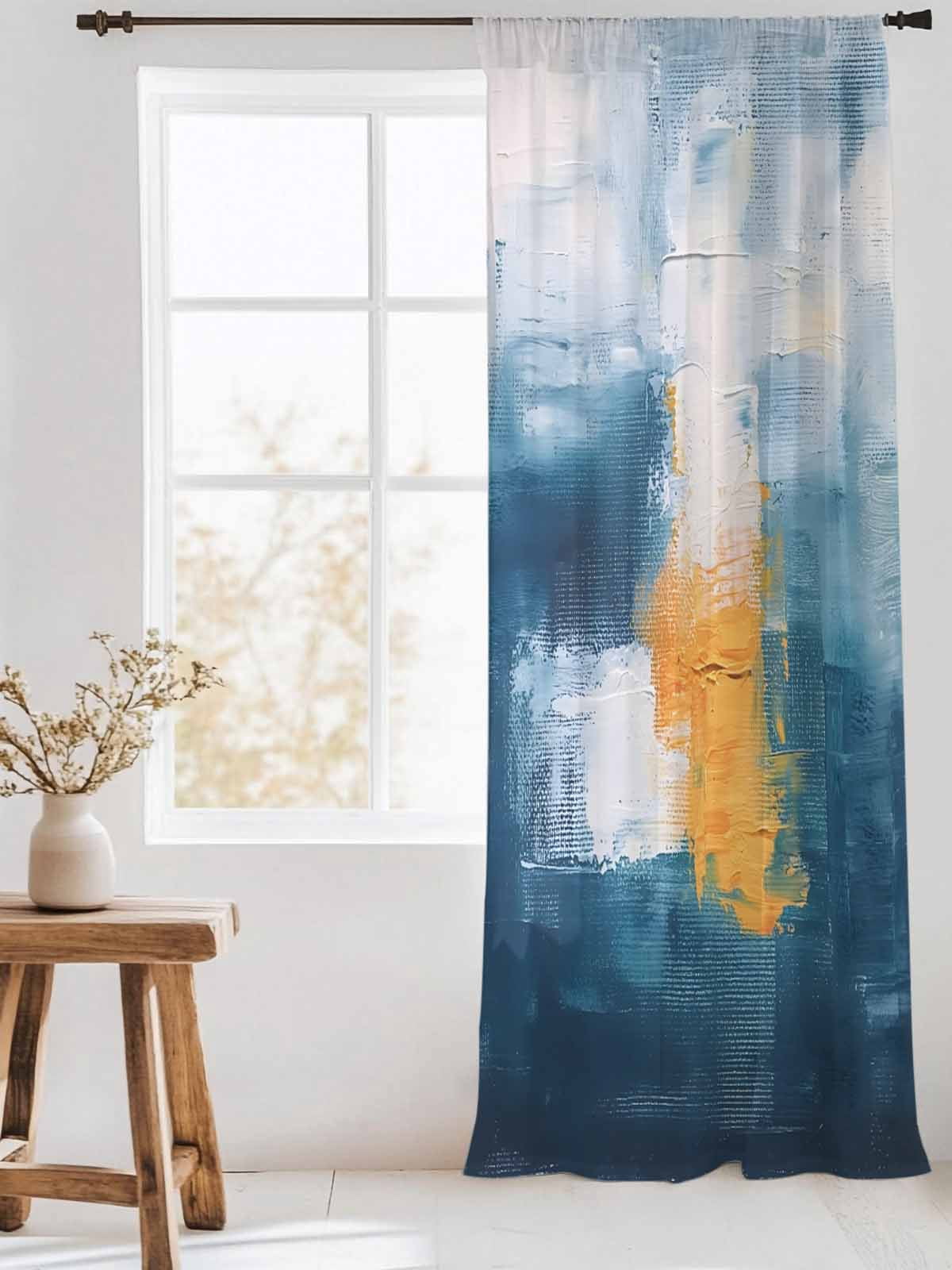 Blue Yellow Sheer Curtains 108 Inch Long 1 Panel Abstract Oil Painting ...