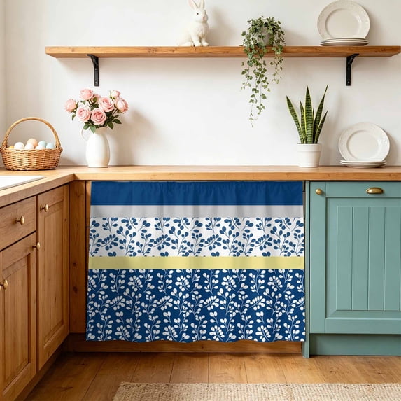 Blue Yellow Sink Skirt 11"Wx13"L,Dustproof Under Sink Curtain with Self ...