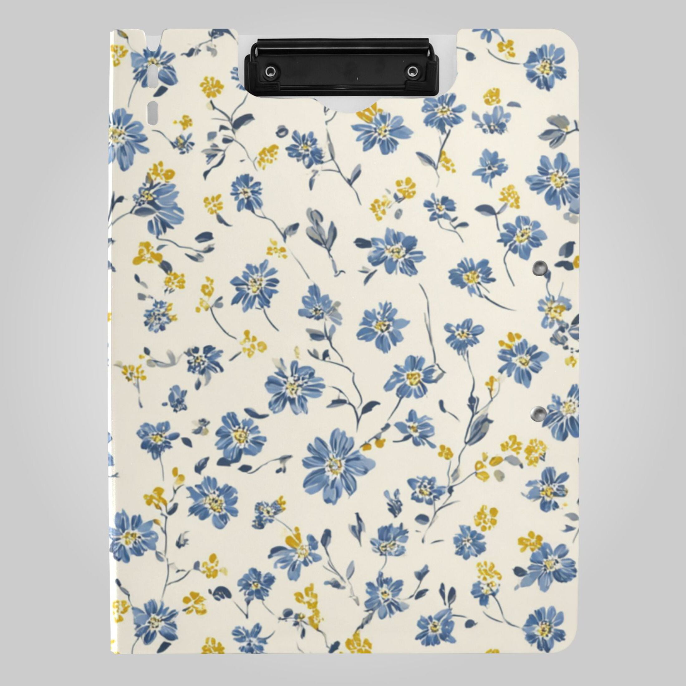 Blue Yellow Small Flowers Foldable Binder Folder Clipboard with Pen ...