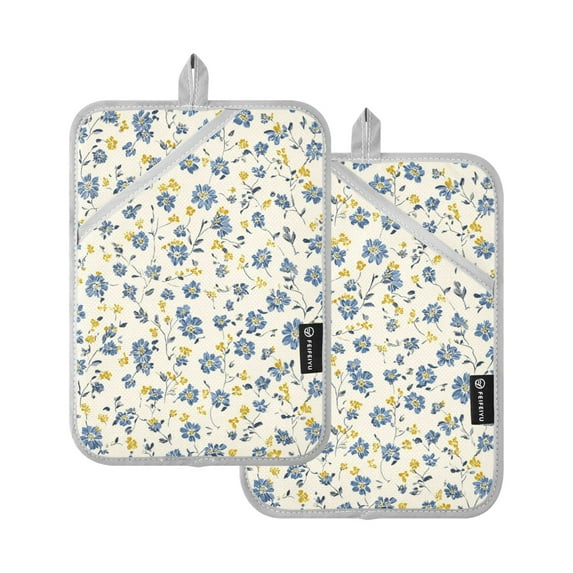 Blue Yellow Small Flowers Pot Holder Heat Resistant Mat Oven Hot Pads ...