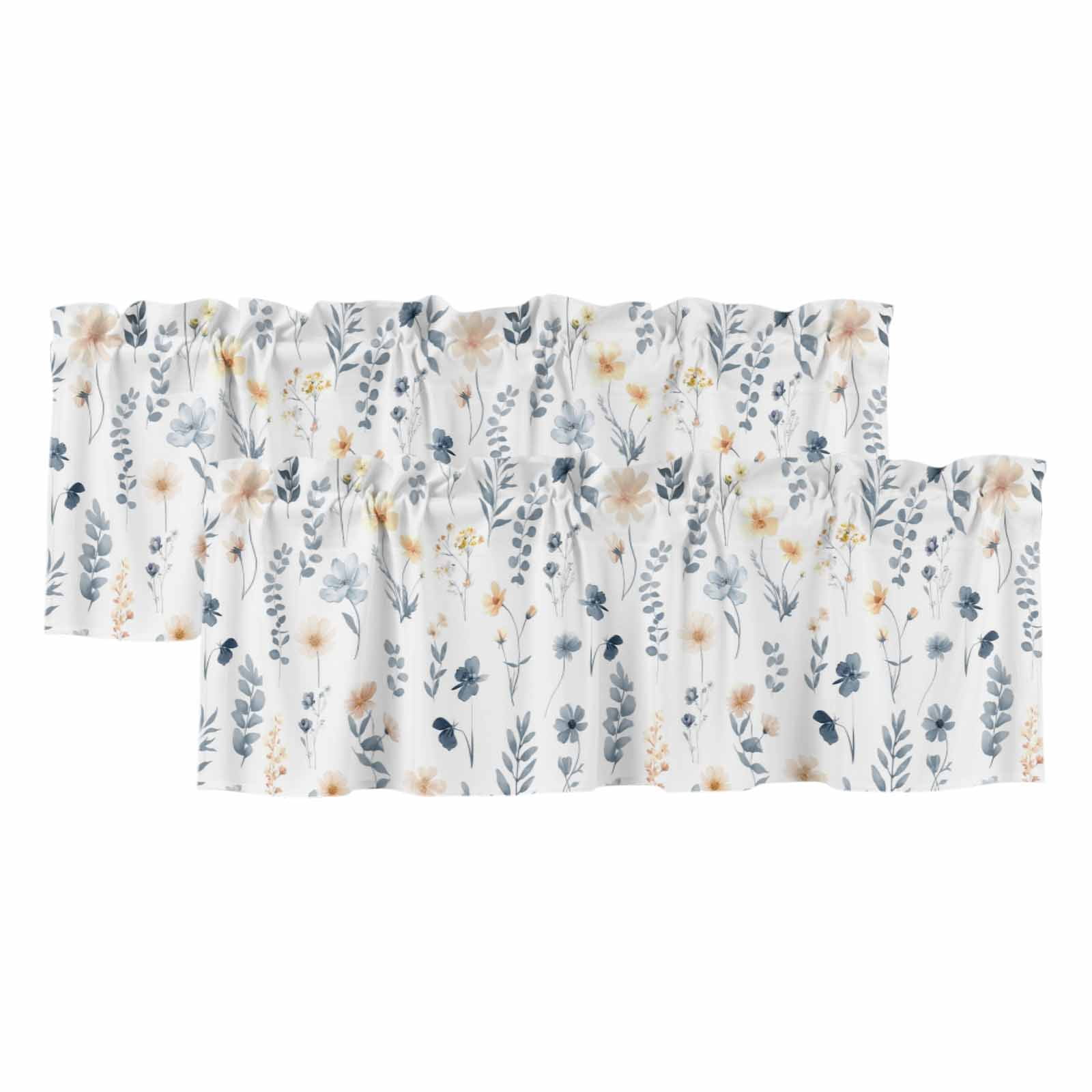 Blue Yellow Spring Floral 2 Panels Kitchen Valance, Watercolor ...