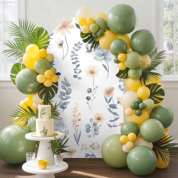 Blue Yellow Spring Floral Arch Backdrop Cover, 5FT, Watercolor ...