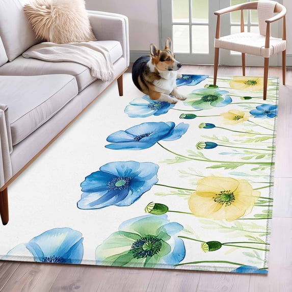 Blue Yellow Spring Floral Area Rug 3x5 FT, Non Slip Entryway Bedside ...