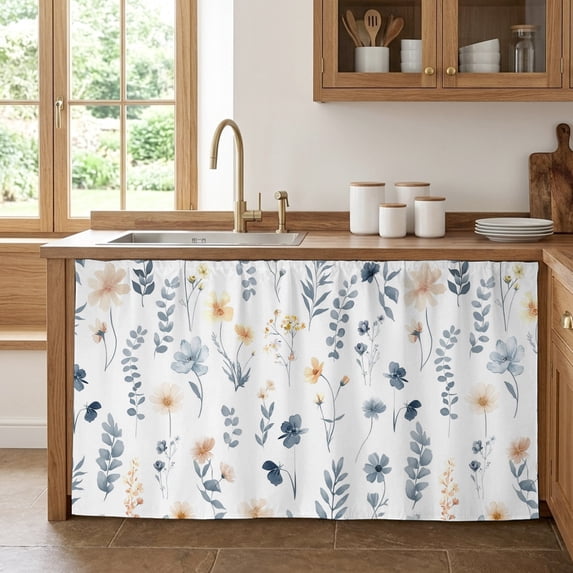 Blue Yellow Spring Floral Cabinet Curtains 28" W x 51" L Watercolor ...
