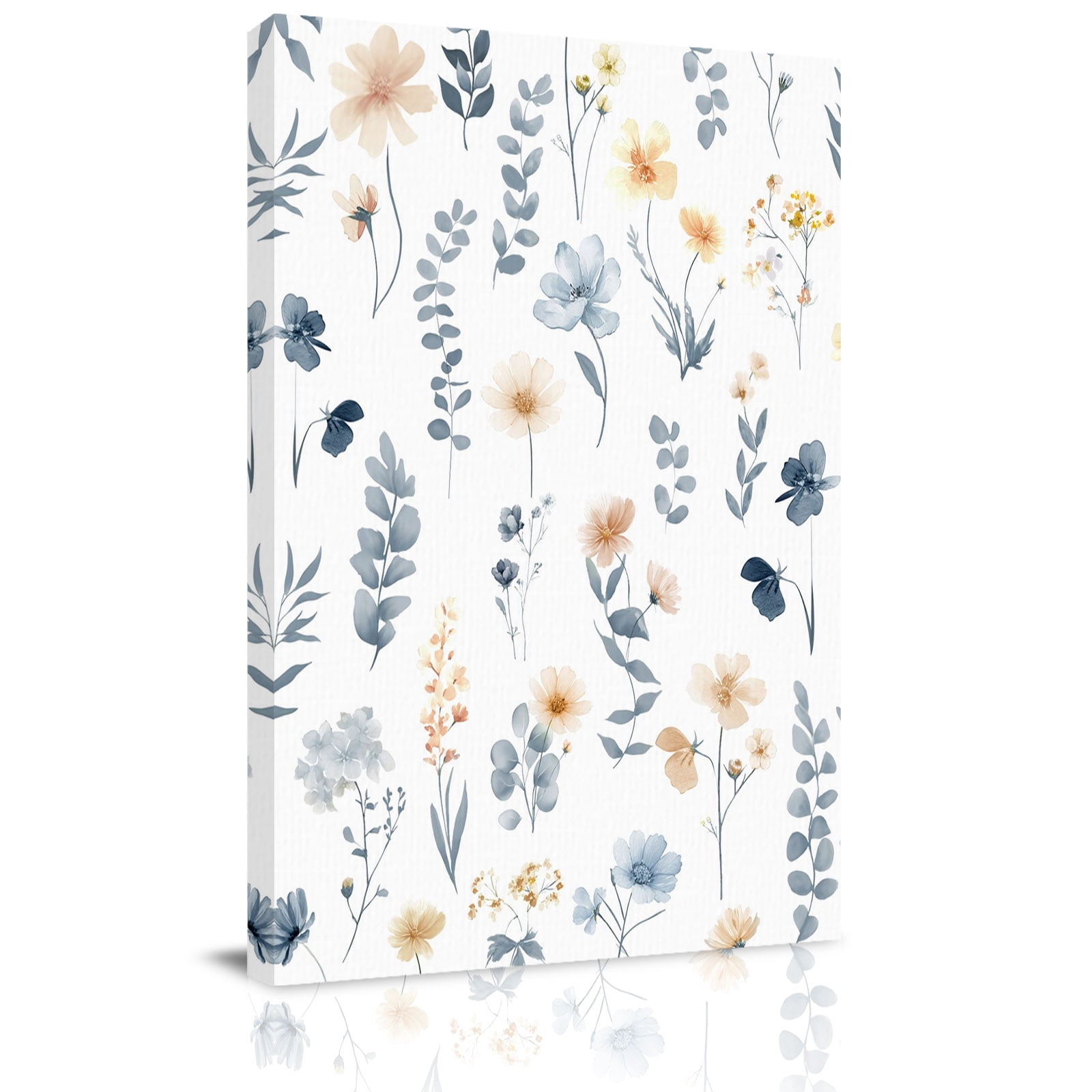 Blue Yellow Spring Floral Canvas Wall Art for Living Room, Watercolor ...