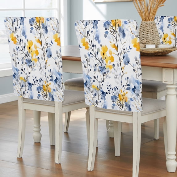 Blue Yellow Spring Floral Chair Back Covers, Summer Botanical Abstract ...