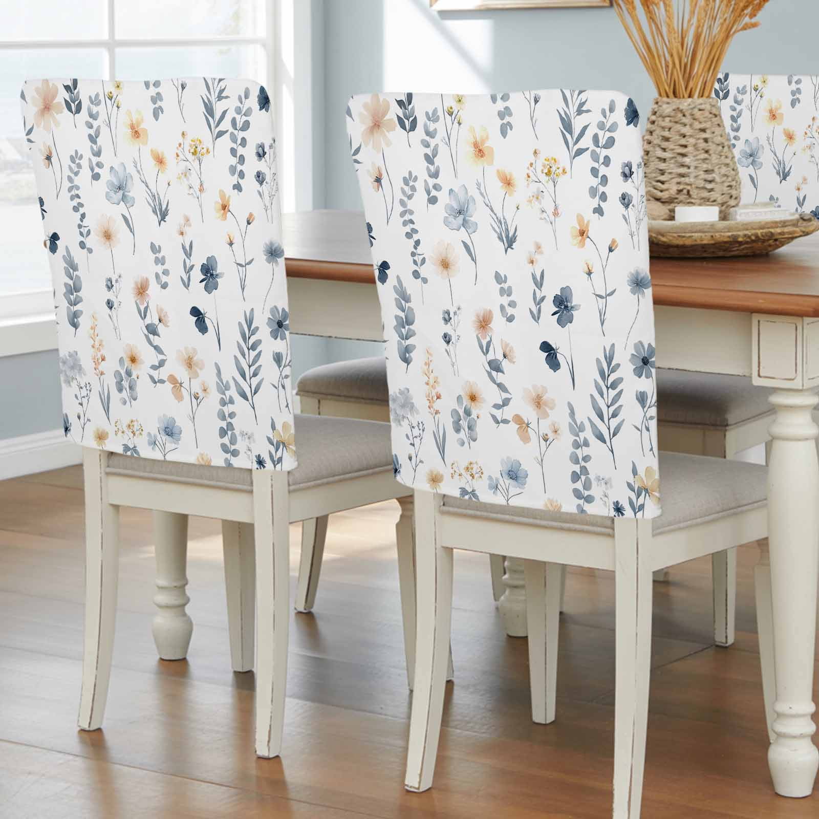 Blue Yellow Spring Floral Chair Back Covers, Watercolor Botanical ...