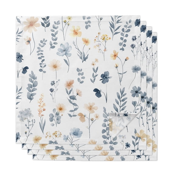 Blue Yellow Spring Floral Cloth Napkins, Watercolor Botanical Flowers ...