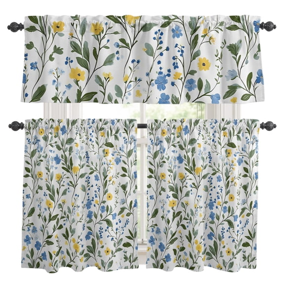 Blue Yellow Spring Floral Kitchen Curtains, Kitchen Curtains and ...