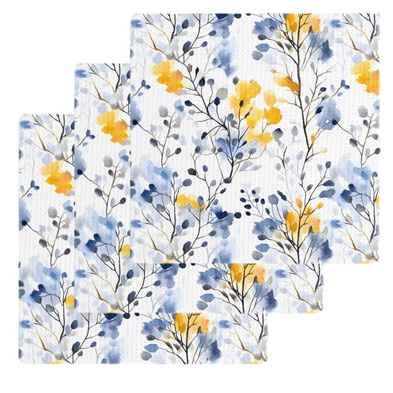 Blue Yellow Spring Floral Kitchen Dish Towels for Drying Dishes Set of ...