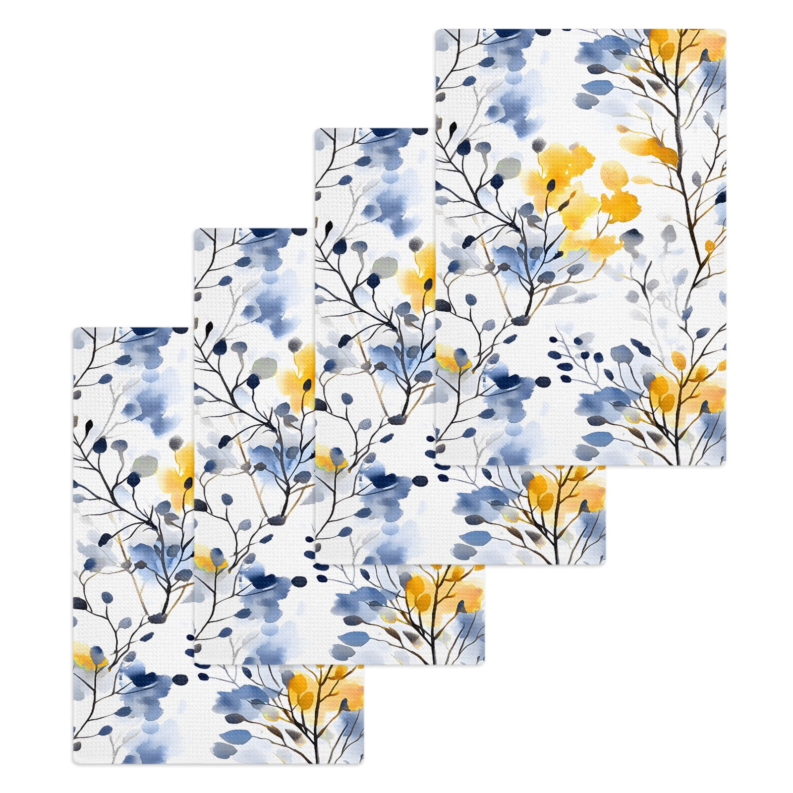 Blue Yellow Spring Floral Kitchen Dish Towels for Drying Dishes Set of ...