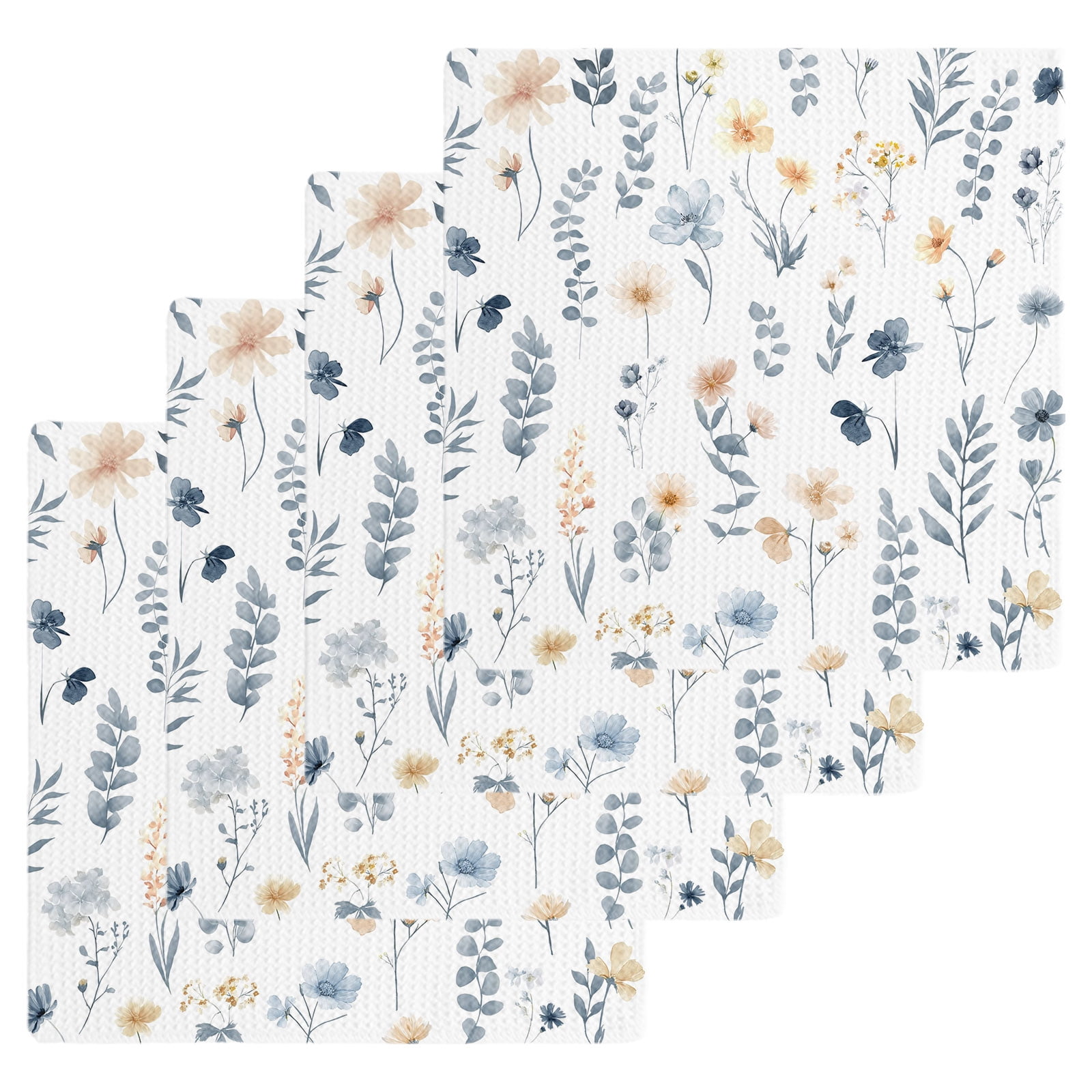Blue Yellow Spring Floral Kitchen Dish Towels for Drying Dishes Set of ...