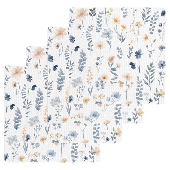 Blue Yellow Spring Floral Kitchen Dish Towels for Drying Dishes Set of ...
