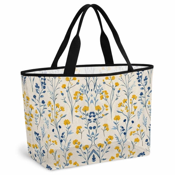 Blue Yellow Spring Floral Mesh Beach Bag for Women Men,Large Beach Tote ...