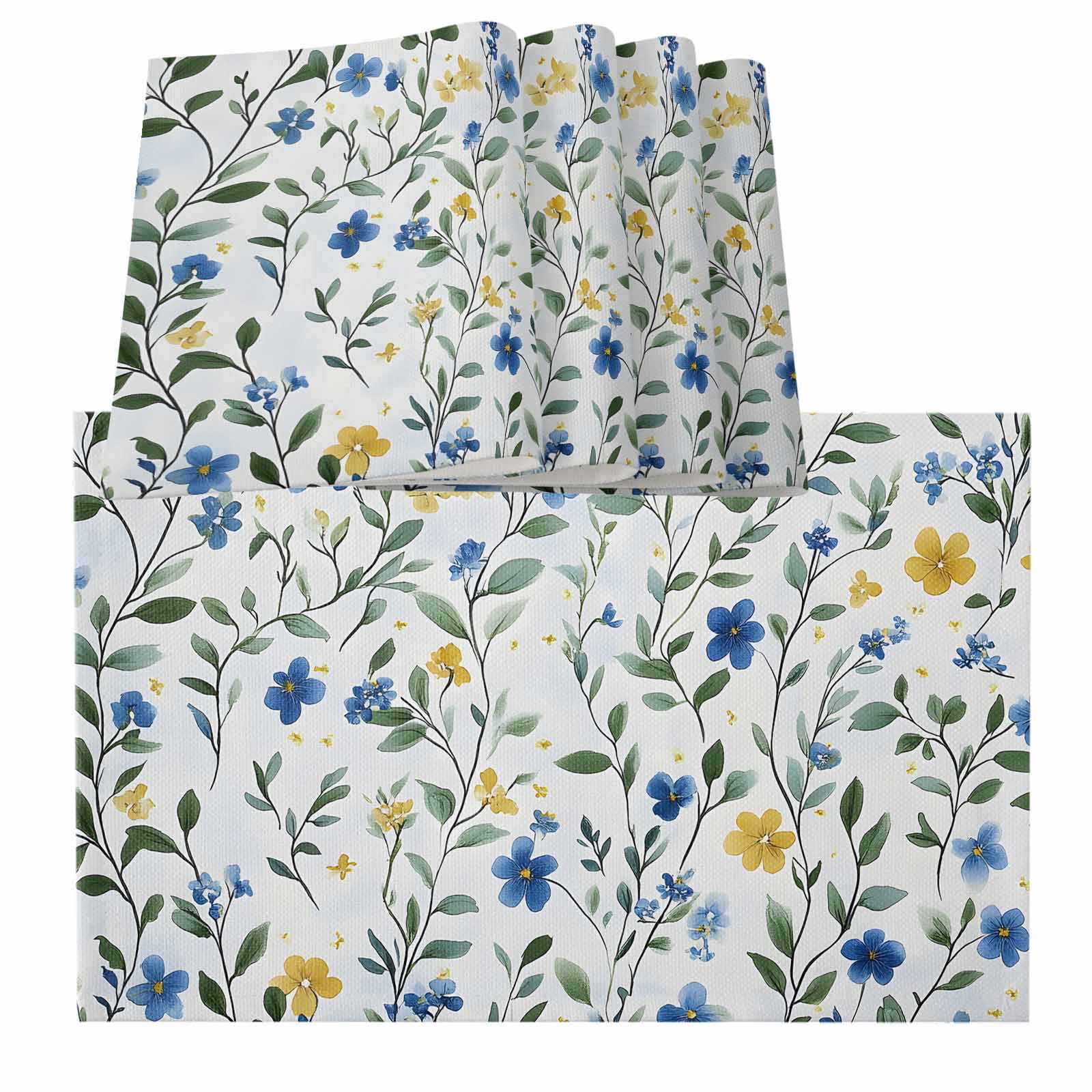 Blue Yellow Spring Floral Placemats for Dinning Table Set of 4, Elegant ...