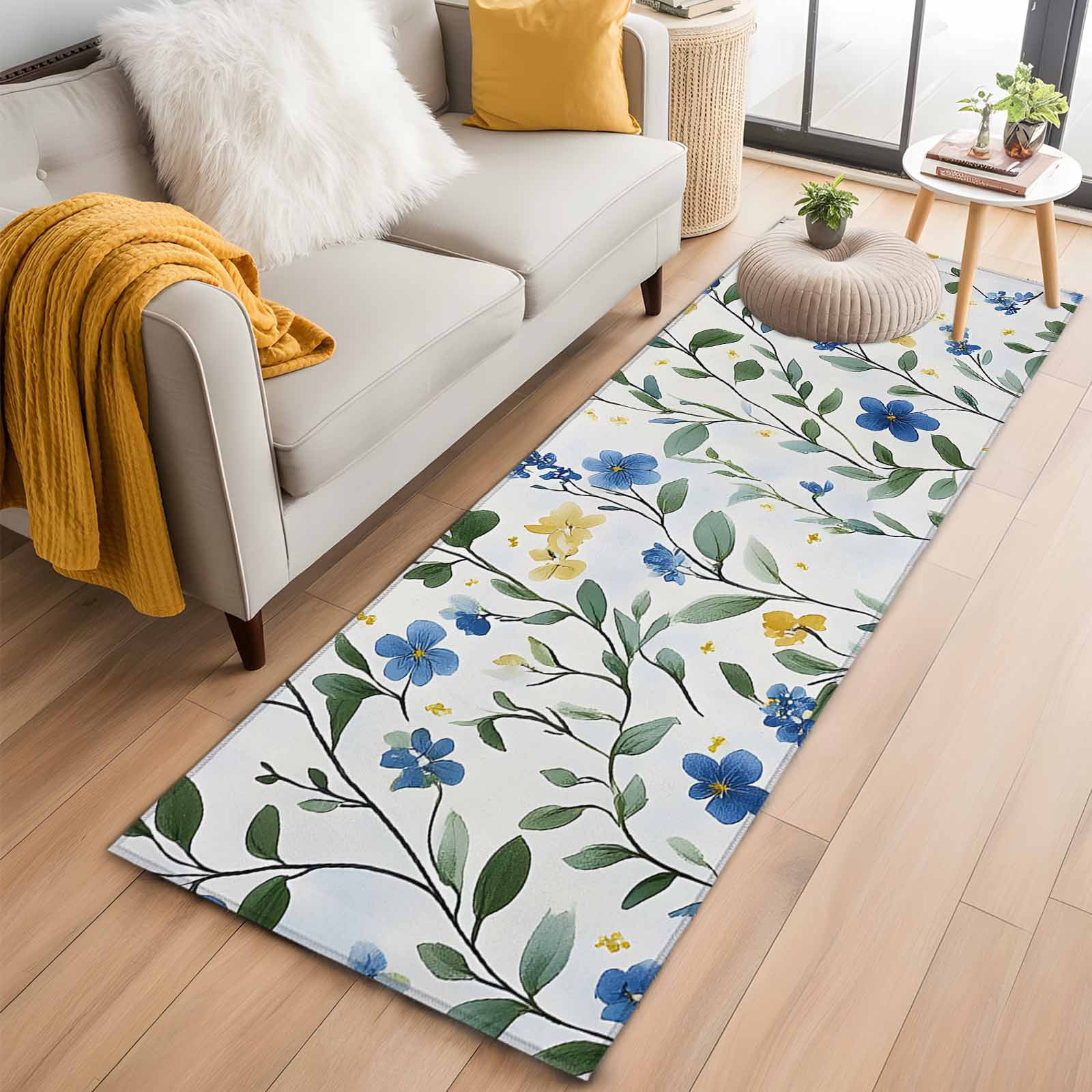 Blue Yellow Spring Floral Runner Rug 2x6 FT,Non Slip Hallway Rugs ...