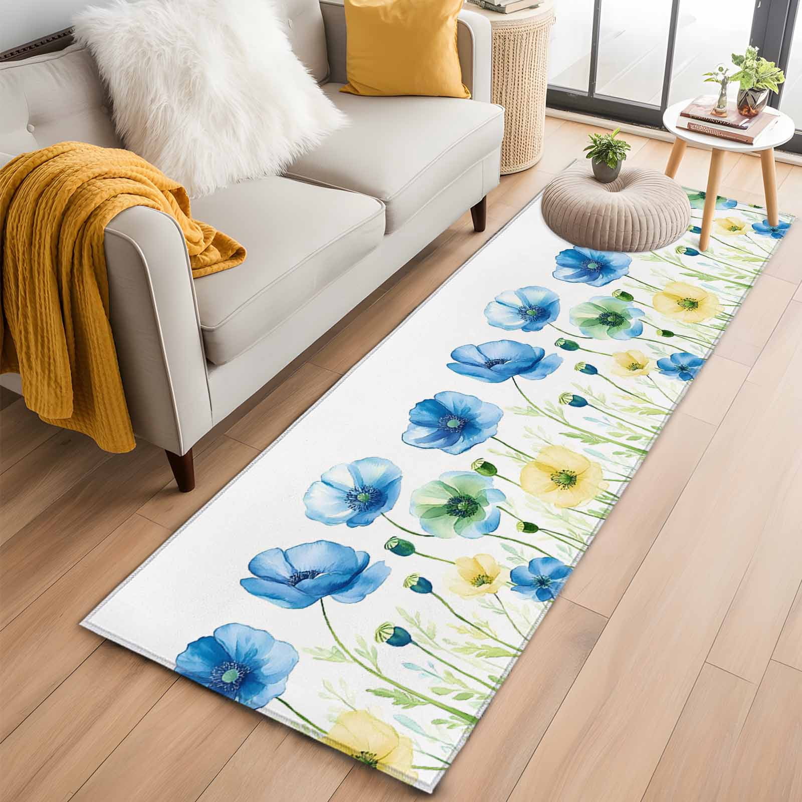 Blue Yellow Spring Floral Runner Rug 2x6 FT,Non Slip Hallway Rugs ...