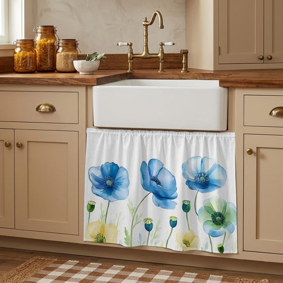 Blue Yellow Spring Floral Small Cabinet Curtains 10.8"W x 13.4"L ...