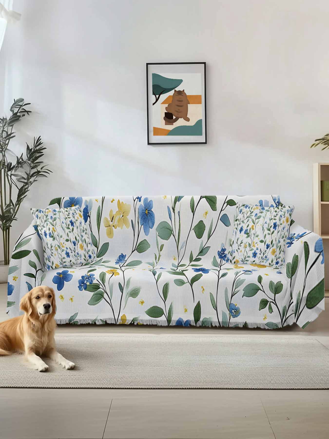 Blue Yellow Spring Floral Sofa Covers for 2-3 Cushion Couch L-Shaped ...