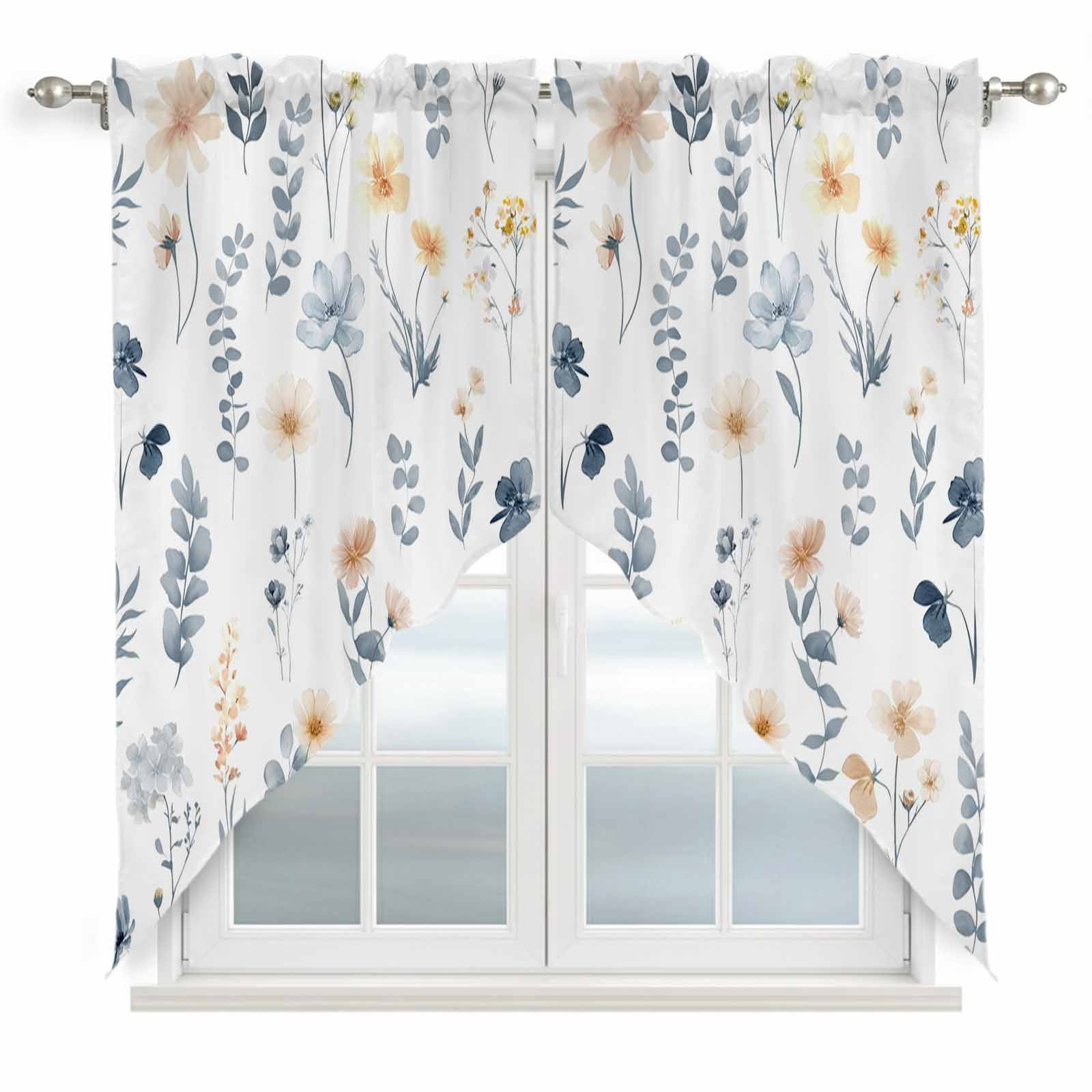 Blue Yellow Spring Floral Swag Curtain Valance for Window 2 Panels ...