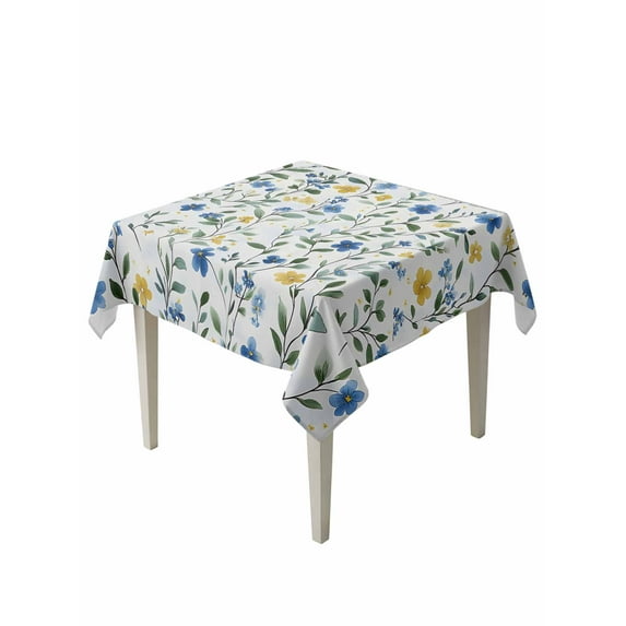 Blue Yellow Spring Floral Table Cloth, Elegant Summer Botanical Green ...