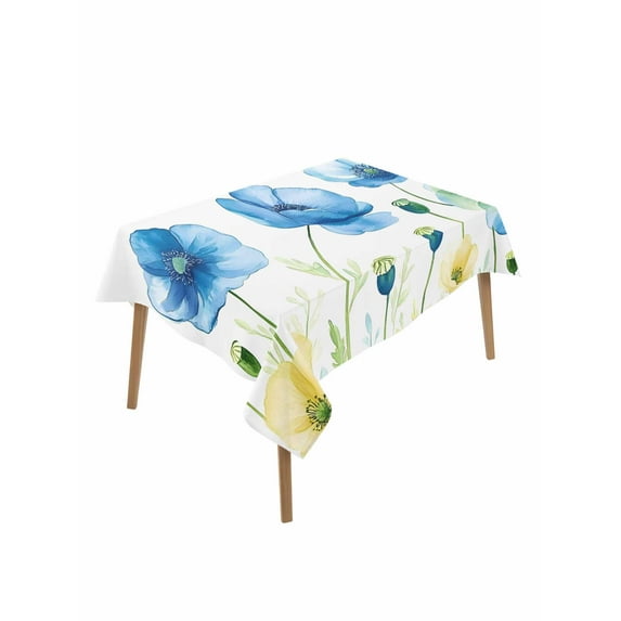 Blue Yellow Spring Floral Table Cloth, Summer Botanical Watercolor ...