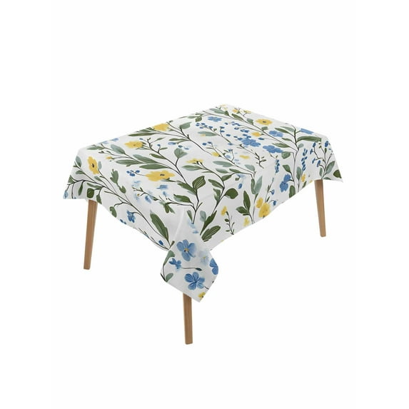 Blue Yellow Spring Floral Table Cloth, Summer Elegant Botanical Green ...