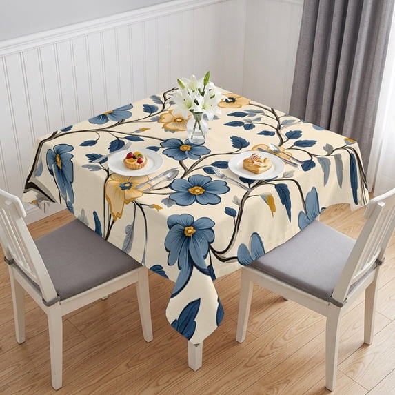 Blue Yellow Spring Floral Table Cloth Waterproof Tablecloths, Botanical ...