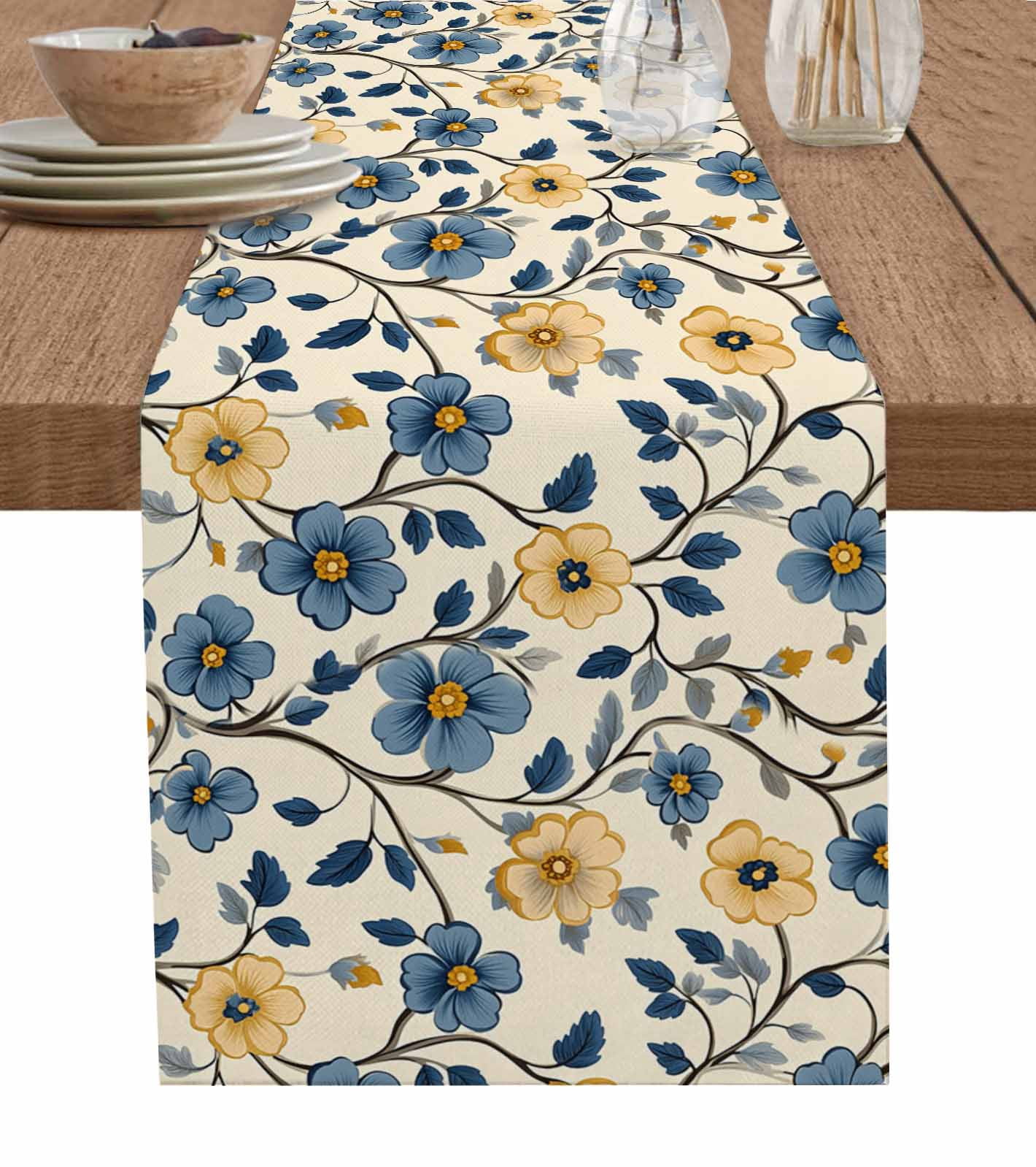 Blue Yellow Spring Floral Table Runner 70 Inches, Botanical Garden ...