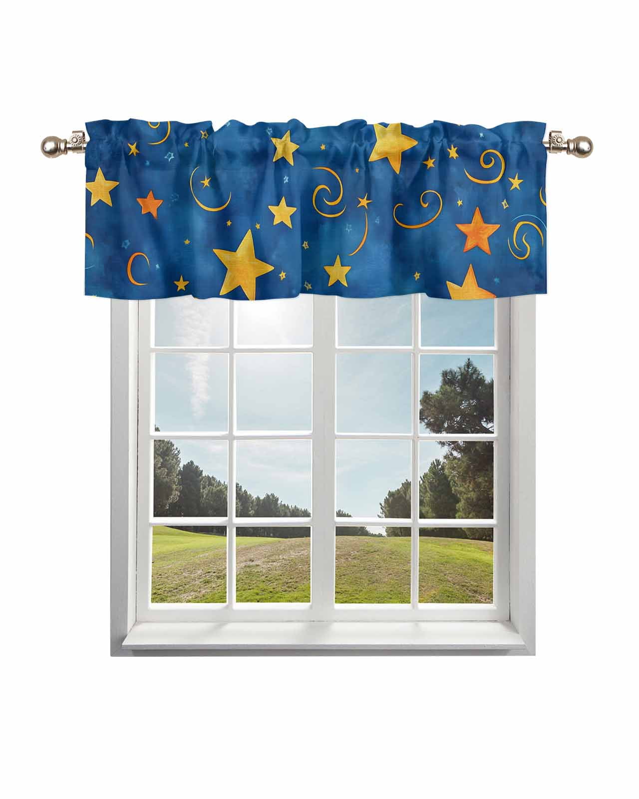 Blue Yellow Star Curtain Valance for Windows/Living Room/Kitchen ...