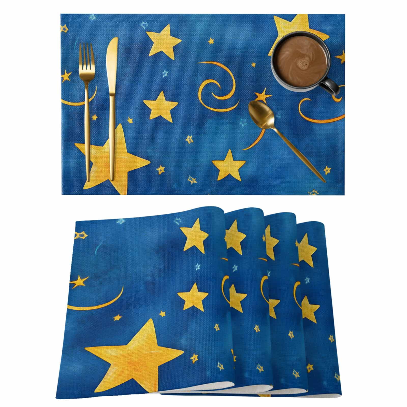Blue Yellow Star Placemats Set of 8 Starry Sky Vintage Place Mats ...