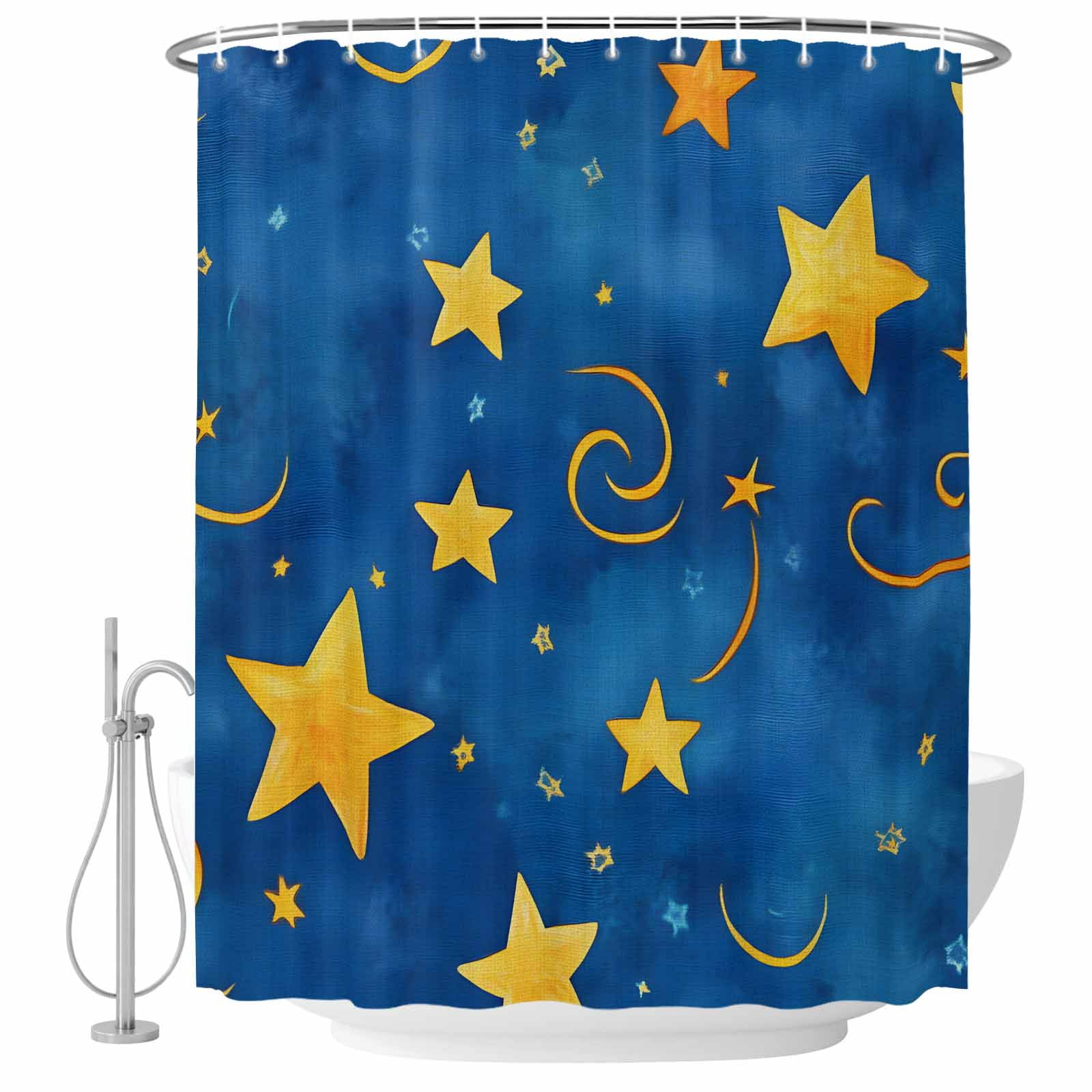 Blue Yellow Star Shower Curtain Set - Extra Long 72" x 96" Washable ...