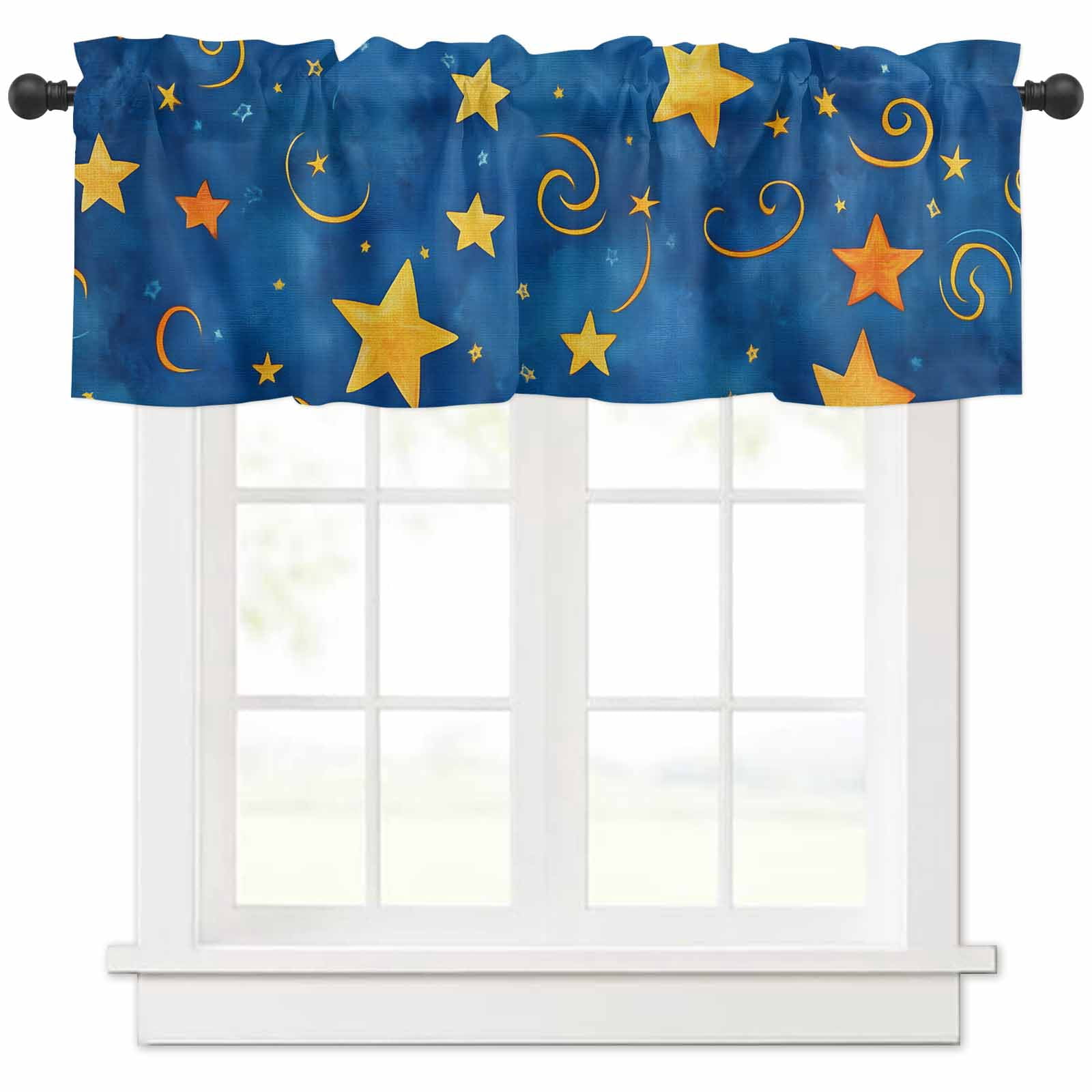 Blue Yellow Star Valances for Windows Farmhouse Kitchen Curtains ...