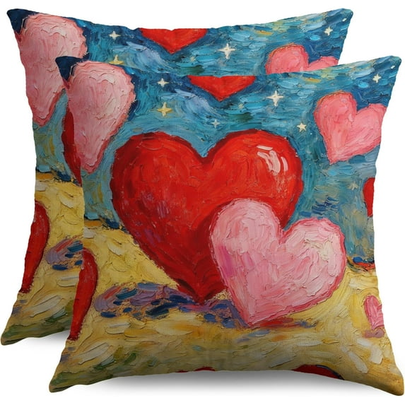 Blue Yellow Starry Sky Red Pink Love Heart Valentines Day Pillow Covers ...