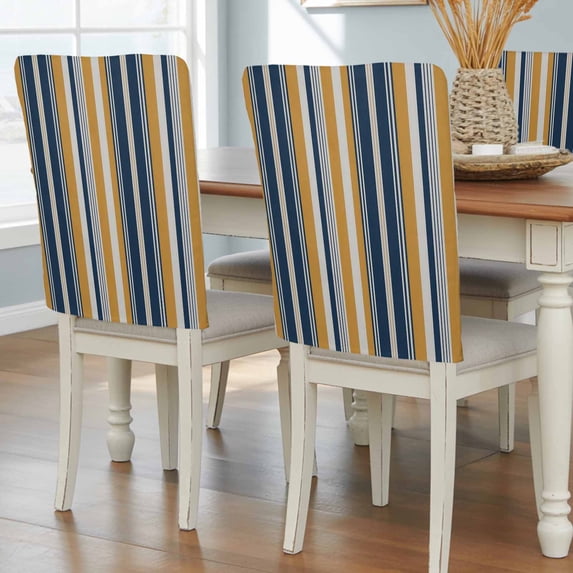 Blue Yellow Striped Chair Back Covers, Modern Stripes Art Removable ...