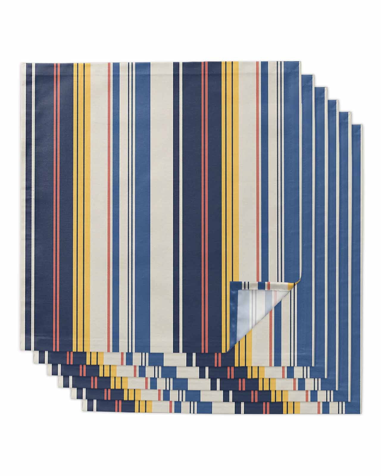 Blue Yellow Striped Cloth Napkins Set of 6 Reusable Dinner Napkins ...