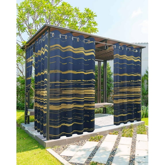 Blue Yellow Striped Outdoor Curtains for Patio, Modern Abstract Art ...