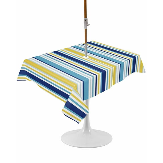 Blue Yellow Striped Rectangle Outdoor Tablecloth, Waterproof Table ...